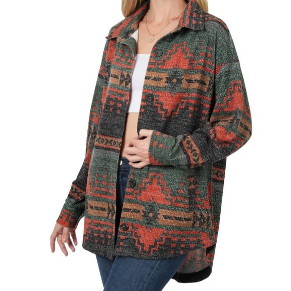 Zenana Outfitters | Jackets & Coats | Jacquard Aztec Oversized Shacket ...
